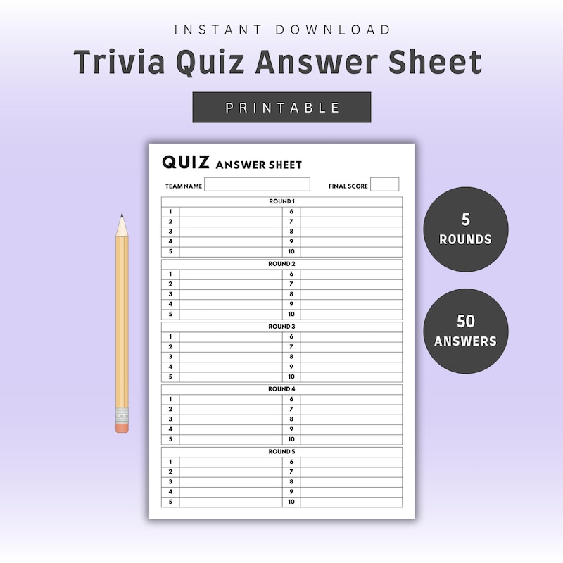 Printable Trivia Answer Sheet for 10 Questions - Etsy