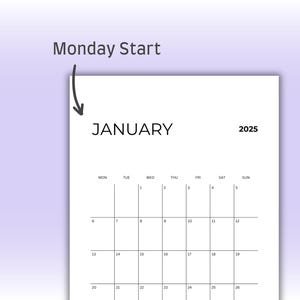 2025 Printable Monthly Calendar | Downloadable Minimalist Portrait ...
