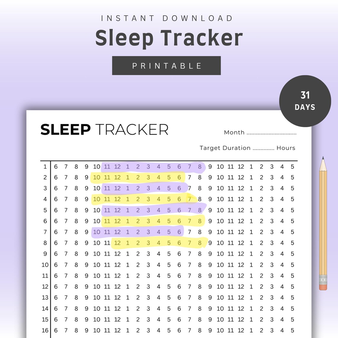 24 Hour Sleep Tracker Printable Track Sleep Hours Monthly Sleep Log ...