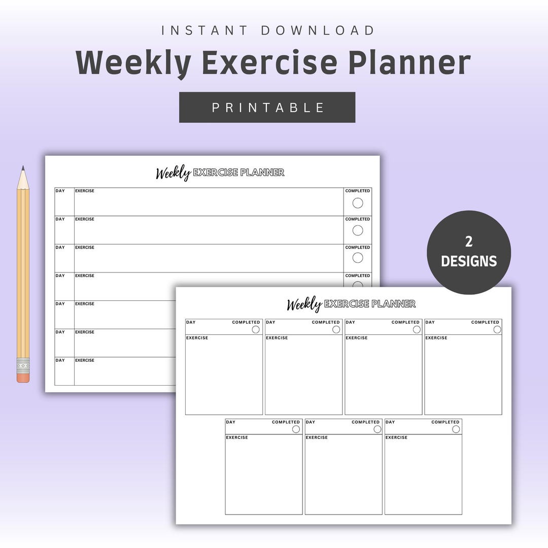 Weekly Exercise Planner Minimalist Printable PDF 7 Days Plan Fitness Progress Planner Exercise ...
