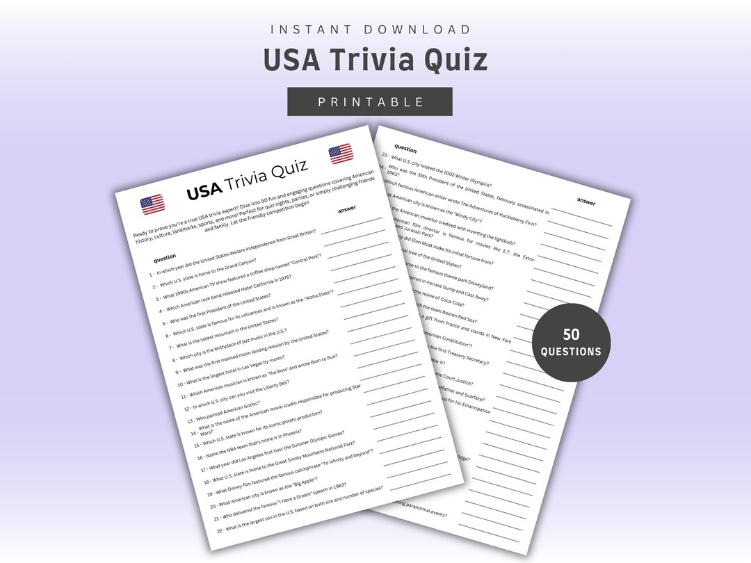 USA Trivia Quiz | Bar Game Night | 50 Questions | History, Culture ...