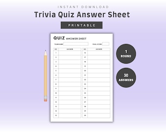 Trivia Quiz Answer Sheet | 4 Rounds 10 Questions With Team Name & Final ...