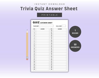 Trivia Quiz Answer Sheet | 4 Rounds 10 Questions With Team Name & Final ...