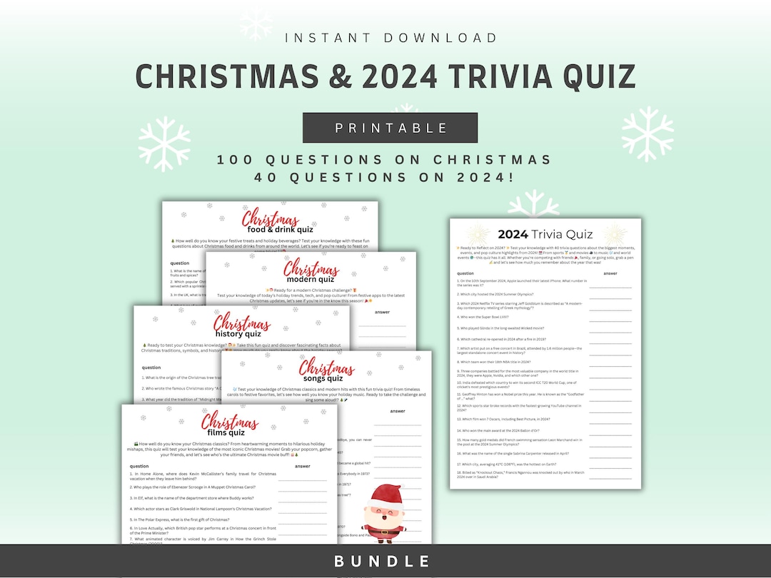 Christmas & 2024 Quiz Printable Printable Christmas Trivia Quiz ...