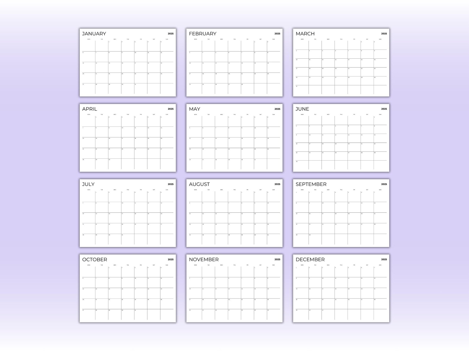 2025 Printable Monthly Calendar | Downloadable Minimalist Landscape ...