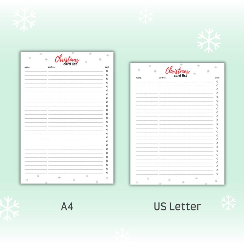 Christmas Card List Minimalist Printable PDF Name & Address Tracker ...