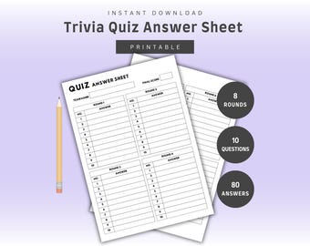 Trivia Quiz Answer Sheet | 4 Rounds 10 Questions With Team Name & Final ...