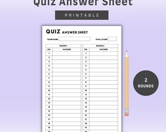 Quiz Answer Sheet Trivia Answer Sheet Printable Answer Sheet for 8 ...