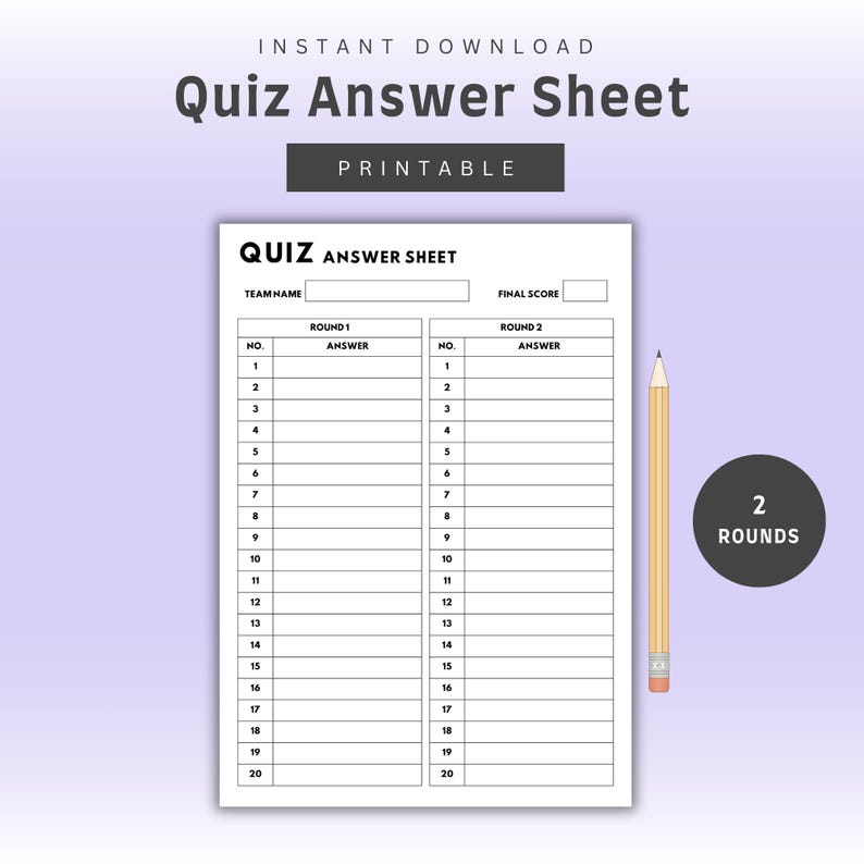 Quiz Answer Sheet Trivia Answer Sheet Printable Answer Sheet for 2 ...