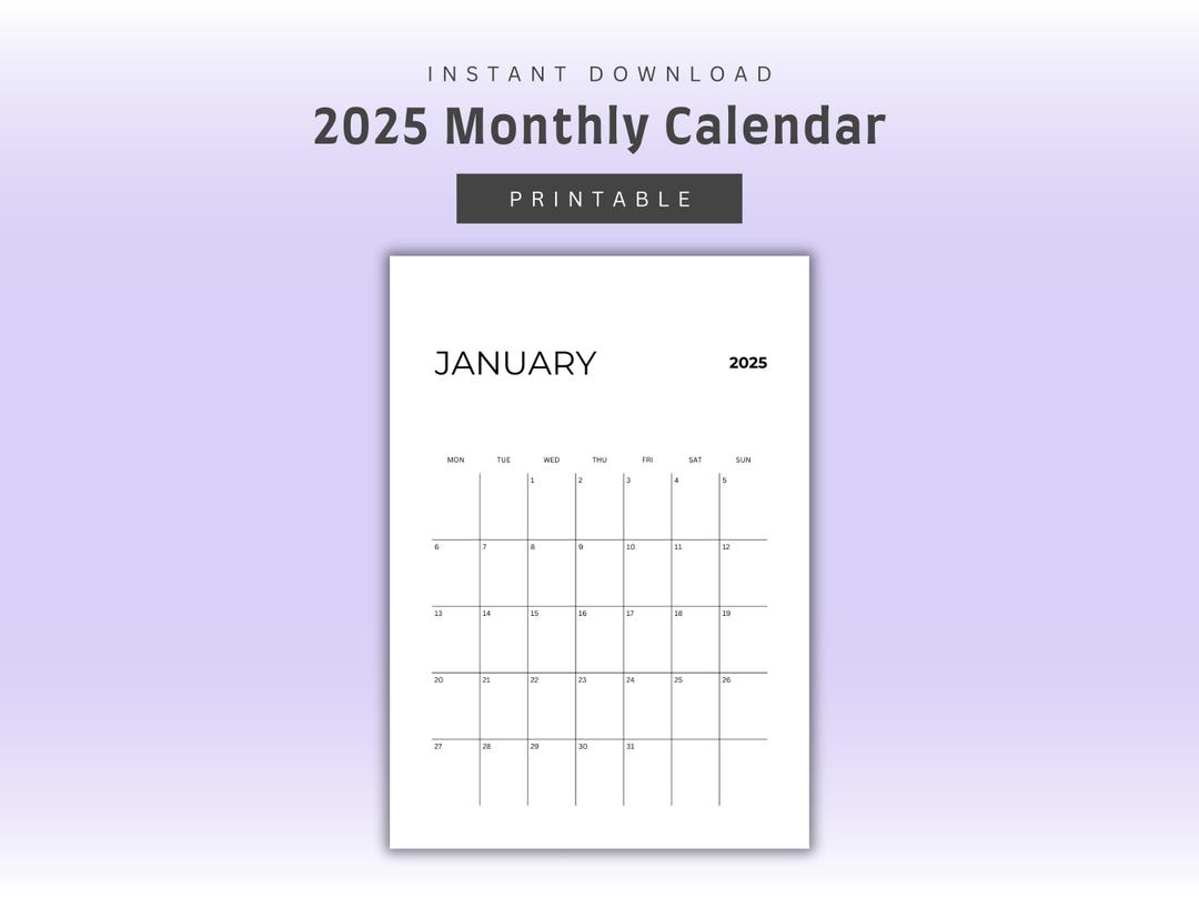 2025 Printable Monthly Calendar | Downloadable Minimalist Portrait ...