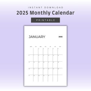 2025 Printable Monthly Calendar | Downloadable Minimalist Portrait ...