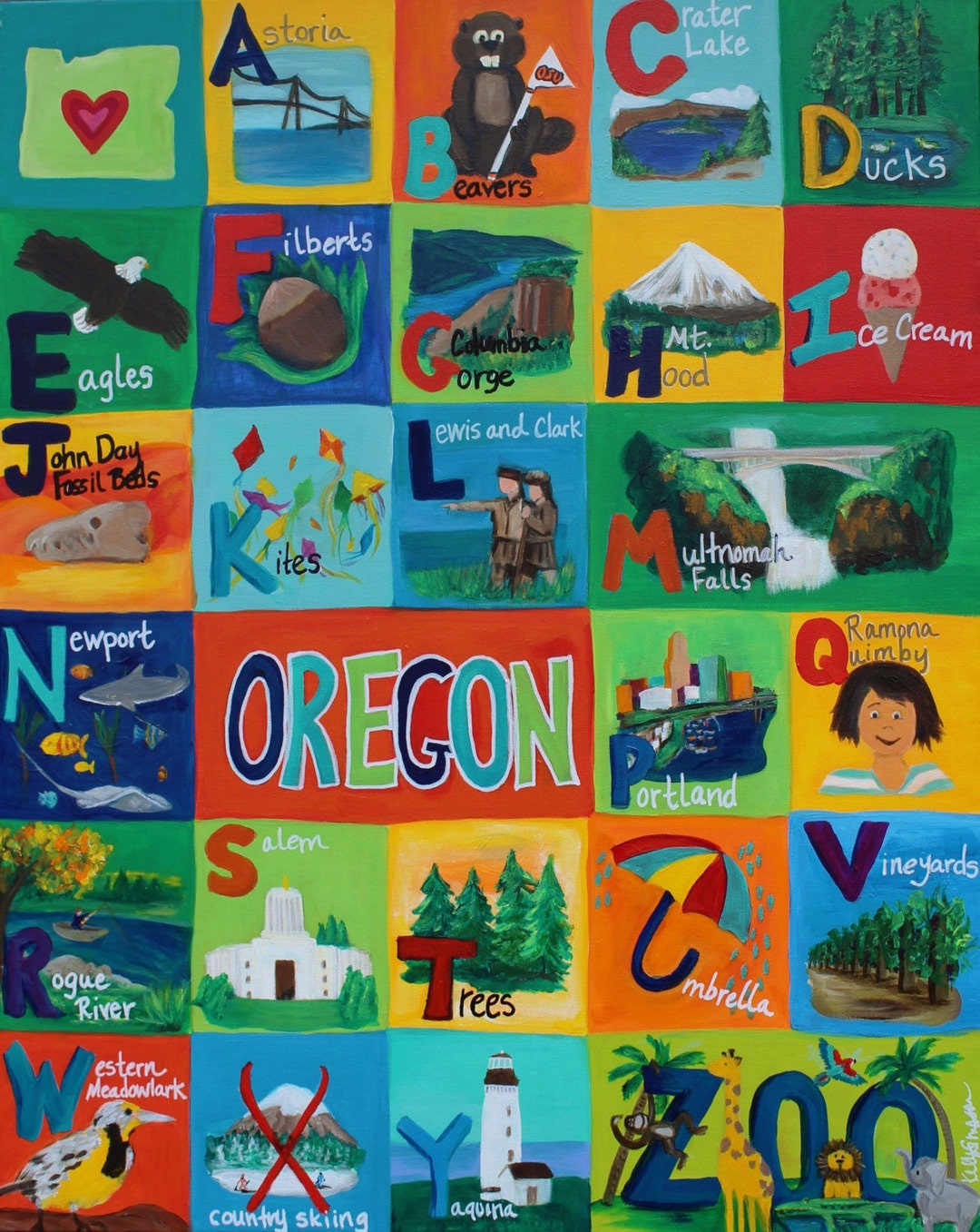 The Oregon Abcs Original 8x10 PRINT of Oregon's Landmarks for Kids ...
