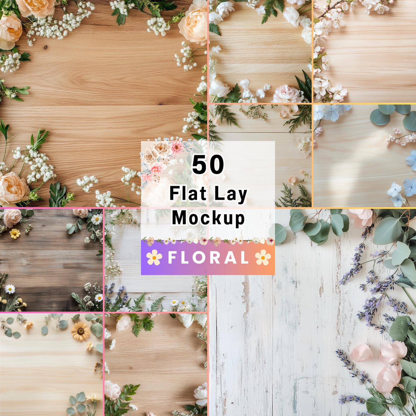 50 Flat Lay Mockups Floral, Flat Lay Background, Background PNG ...