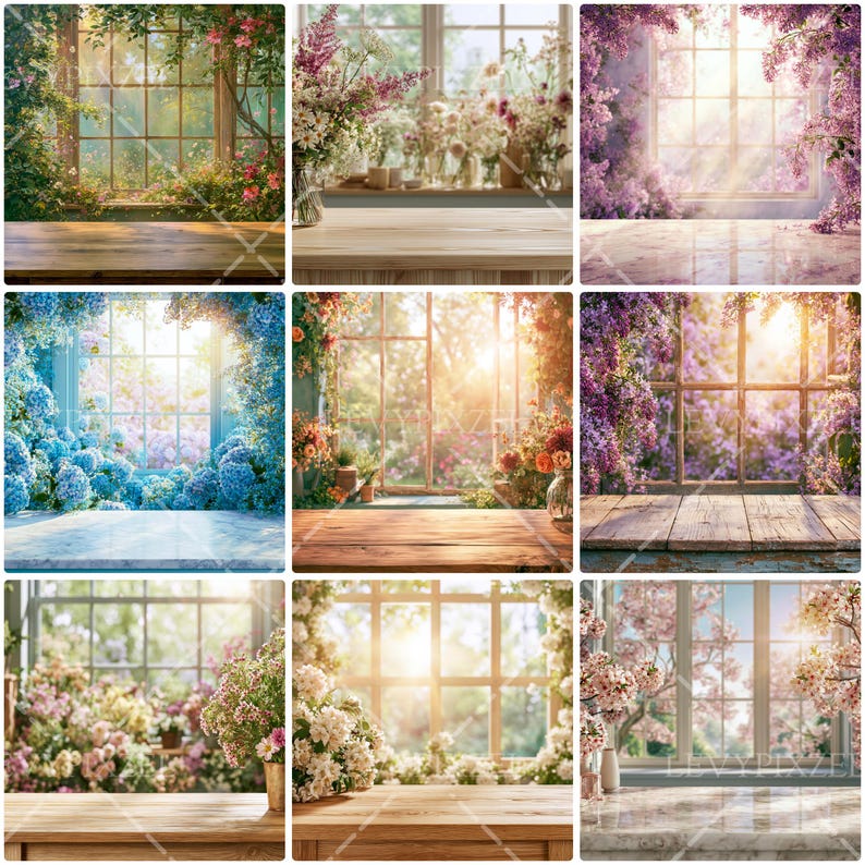 Floral Window Glow Mockup Bundle - Window Backgrounds, Product Display ...