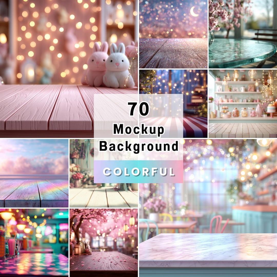 70 Colorful Product Mockup Backgrounds: Vibrant PNG Set (digital ...