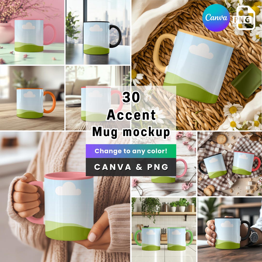 Accent Mug Mockup Canva & PNG: Two-tone Coffee Mug Mockups (digital ...