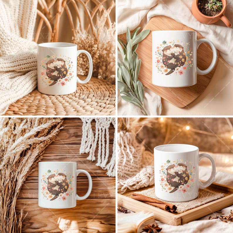 Boho Mug Mockup Bundle: 30 PNG & Canva Templates (3000x3000px), White ...