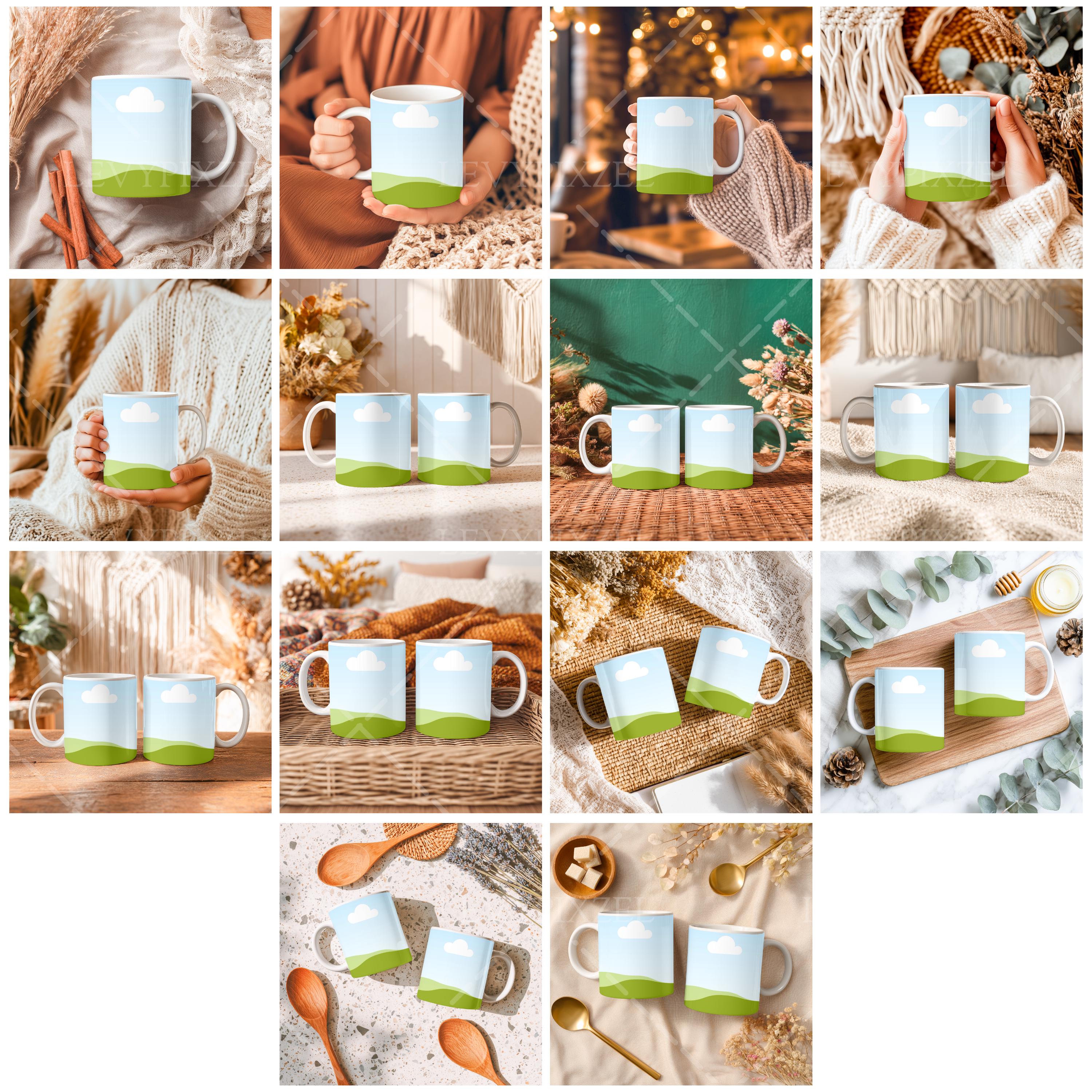 Boho Mug Mockup Bundle: 30 PNG & Canva Templates (3000x3000px), White ...