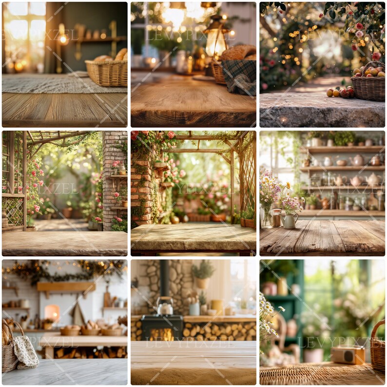 Cottagecore Mockup Backgrounds - 70 JPG, Table Background, Product ...
