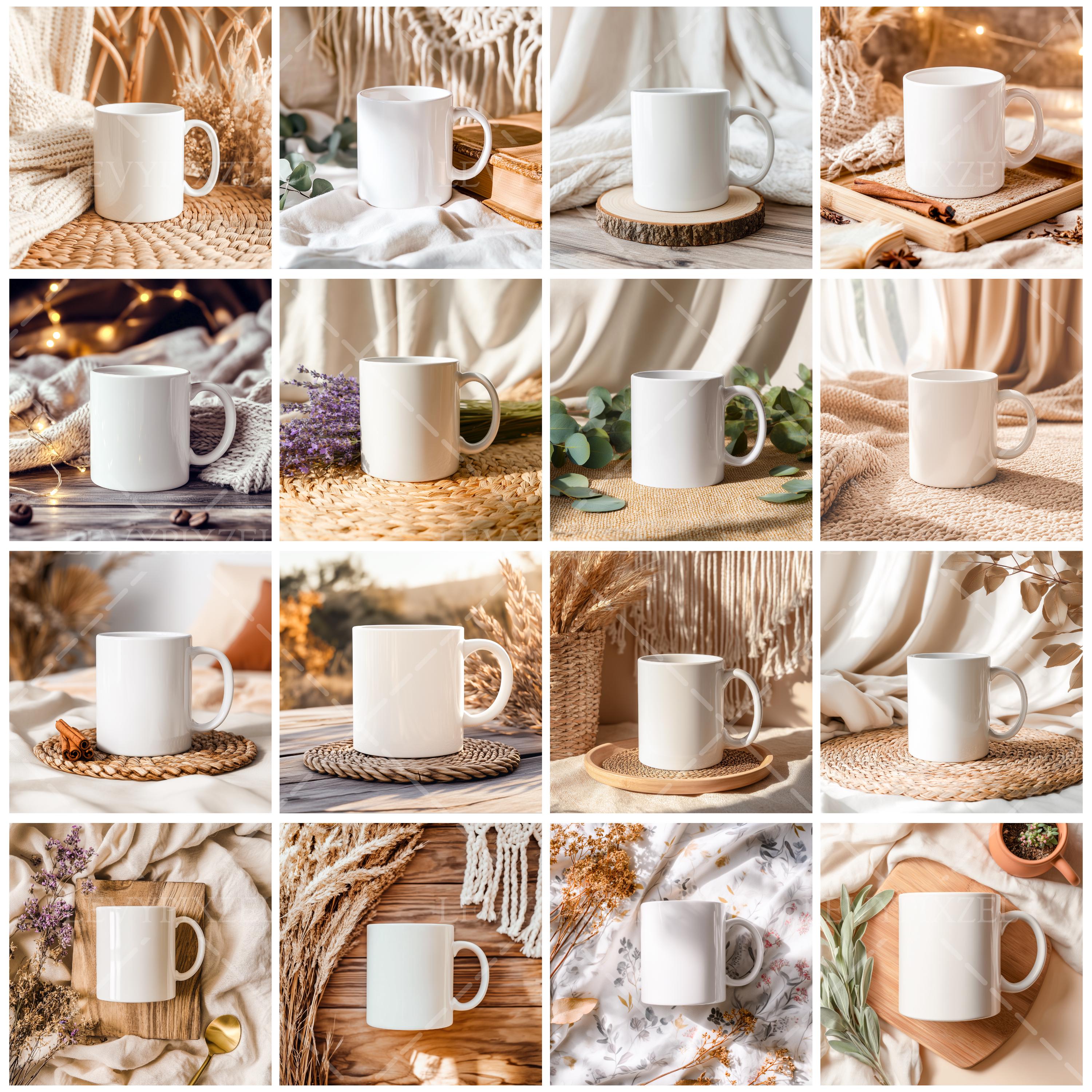 Boho Mug Mockup Bundle: 30 PNG & Canva Templates (3000x3000px), White ...