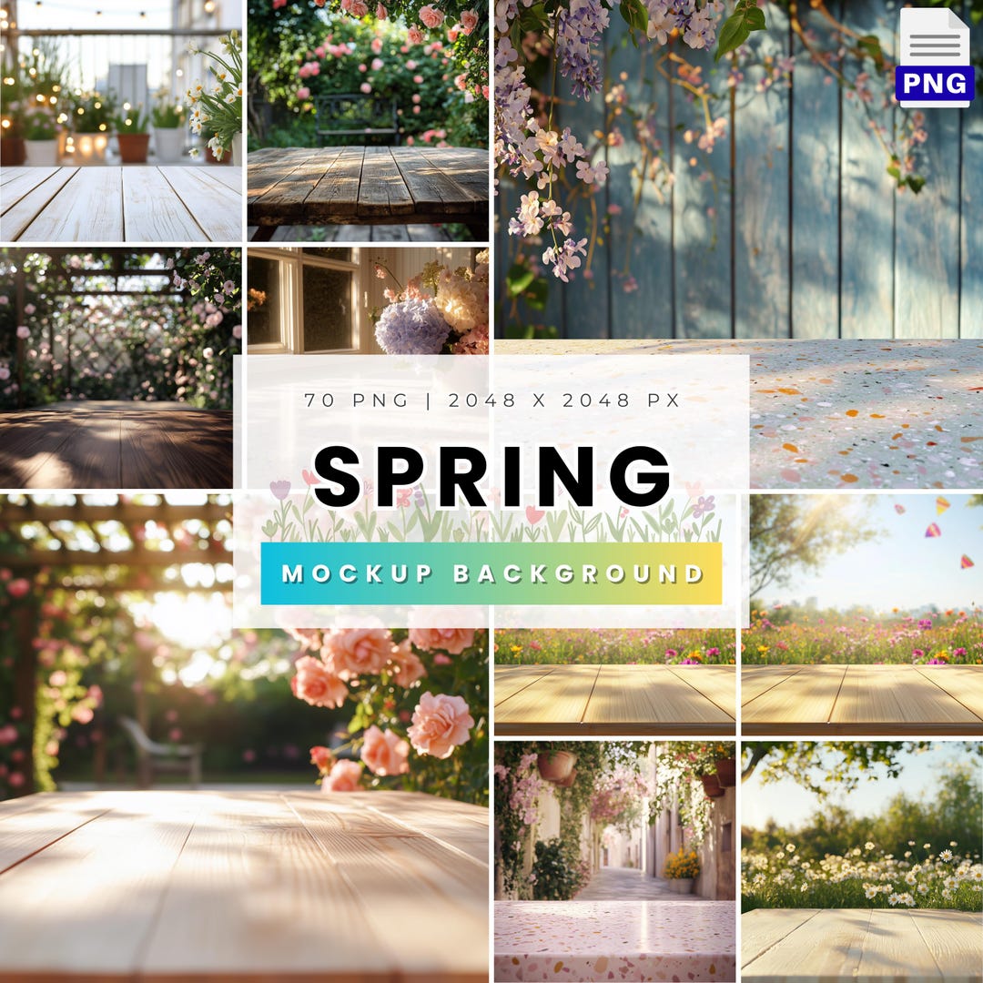 Spring Background Mockups Bundle: Product Display Backdrops (70 PNG ...