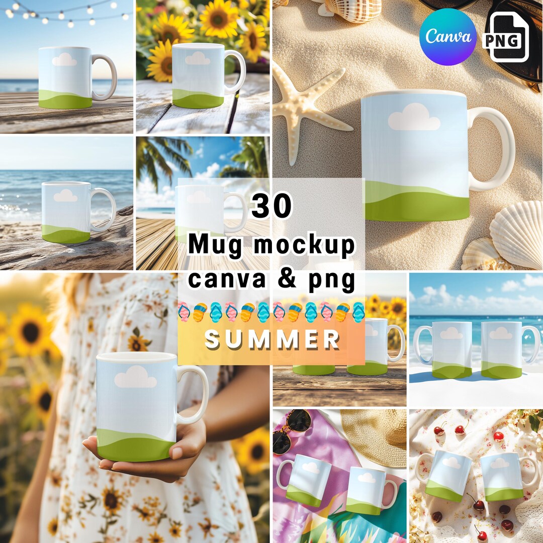 Summer Mug Mockup Templates: 30 PNG & Canva Mockups (digital Download ...