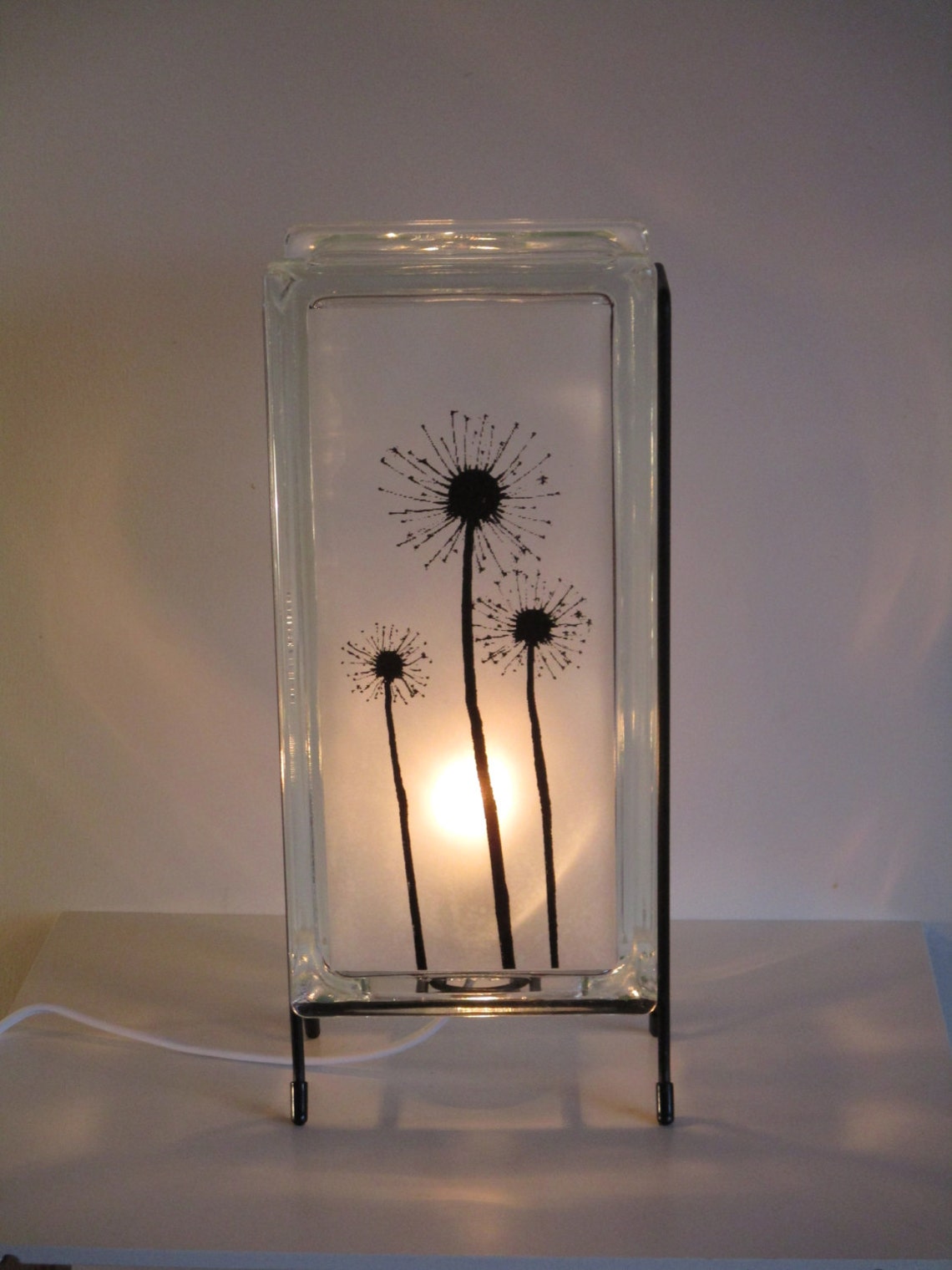 Dandelions Lighted Glass Block Upcycled Retro Glass Block - Etsy