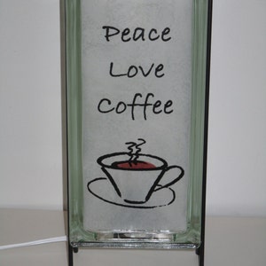Peace Love Coffee Glass Block Light, Upcycled Glass Block Retro Kitchen ...