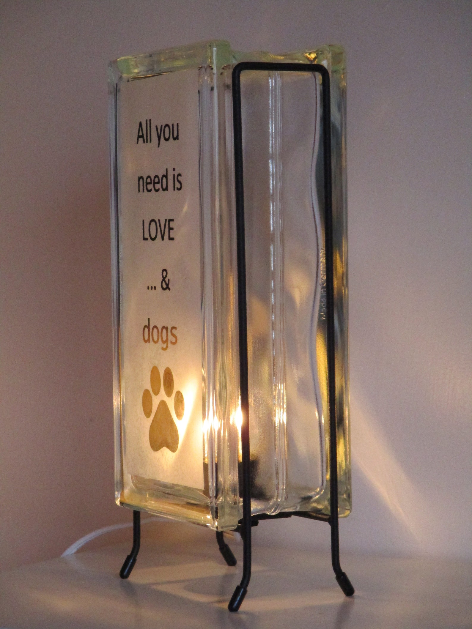 Dog Pawprint Lamp Upcycled Glass Block Dog Lover Gift Dog - Etsy