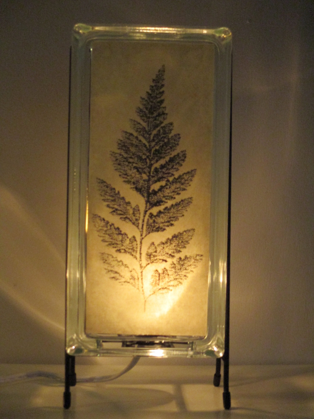 Fern Leaf Lamp Upcycled Glass Block Retro Fern Nightlight Wedding Gift ...