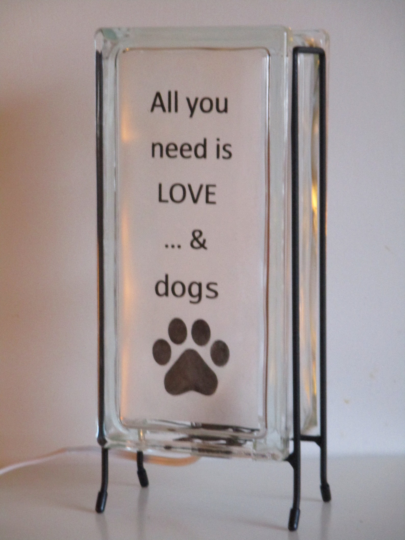Dog Pawprint Lamp Upcycled Glass Block Dog Lover Gift Dog - Etsy