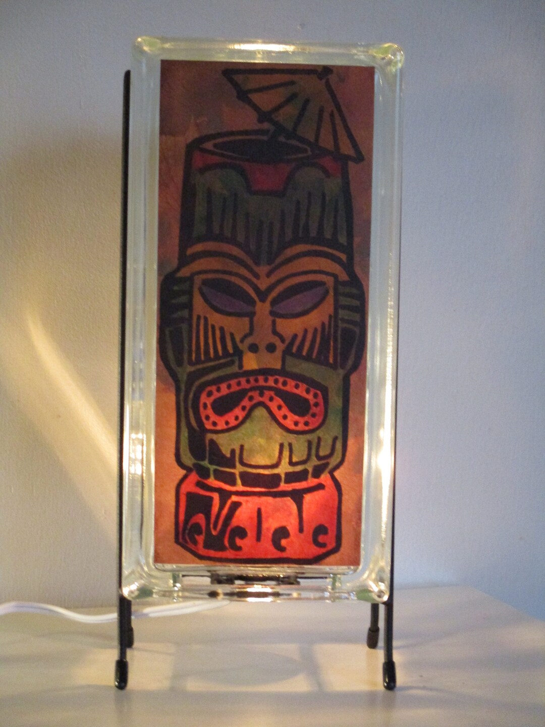 Tiki Bar Light Hawaiian Decor Upcycled Glass Block Tiki Lamp Tiki Bar ...