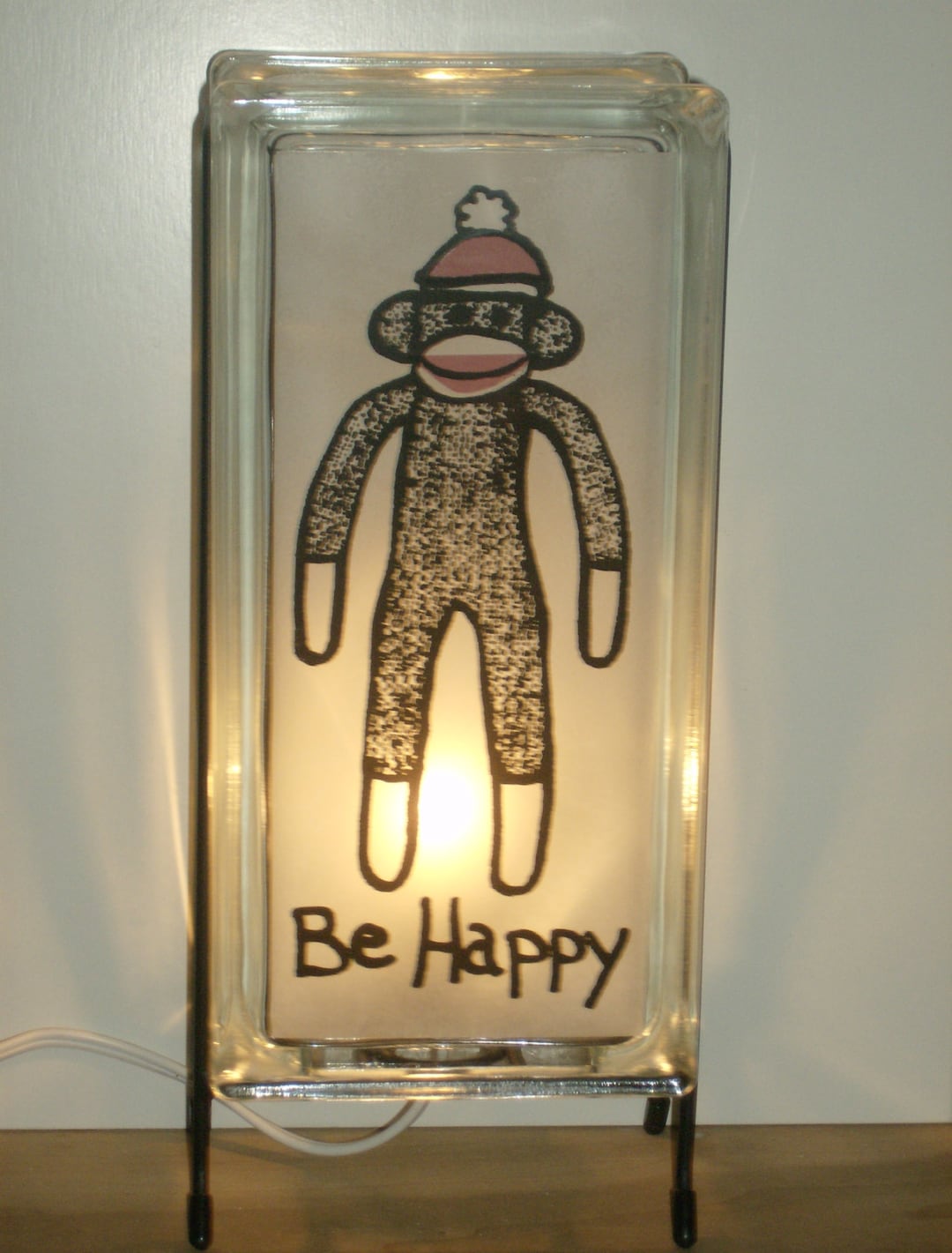 Sock Monkey Lighted Glass Block Lamp, Nursery Night Light - Etsy