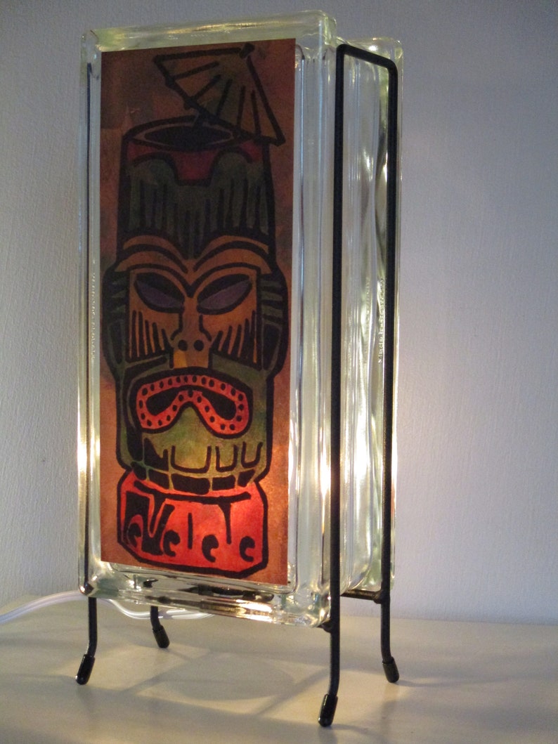Tiki Bar Light Hawaiian Decor Upcycled Glass Block Tiki Lamp - Etsy