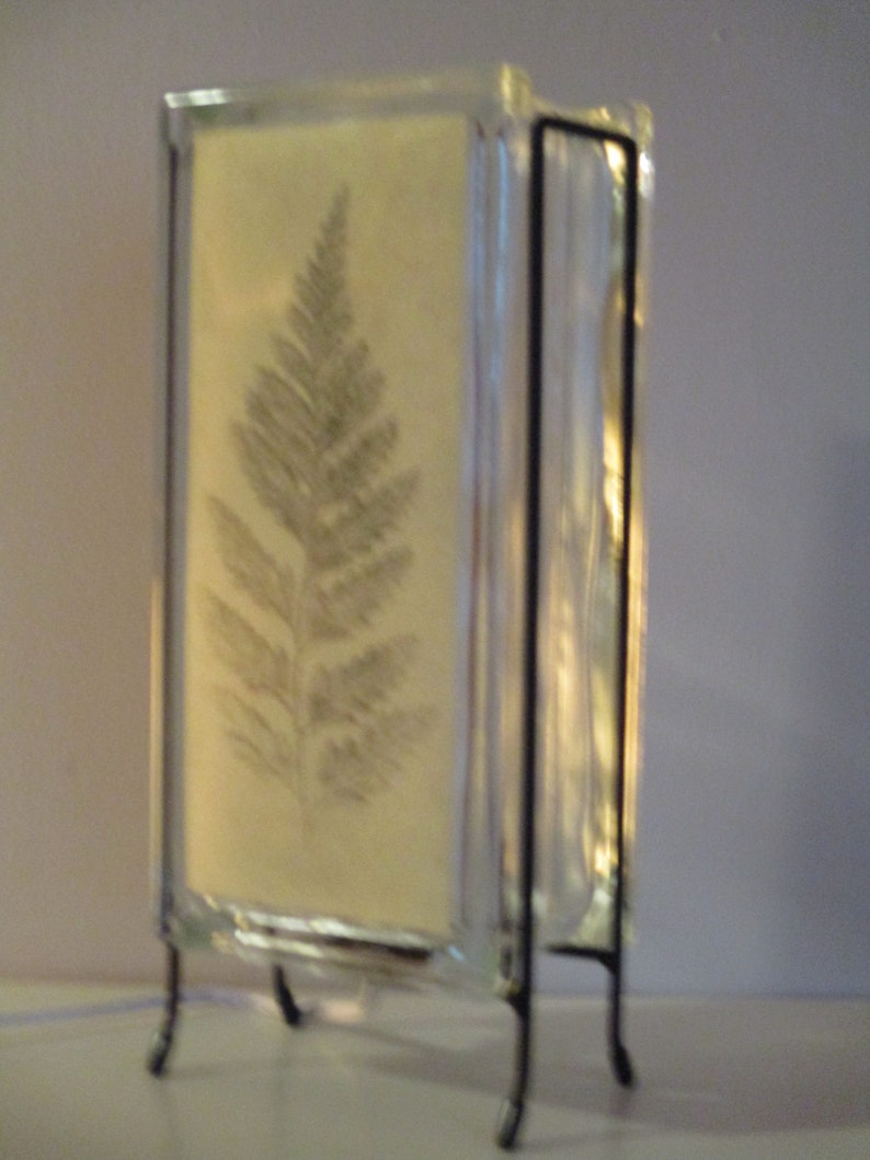 Fern Leaf Lamp Upcycled Glass Block Retro Fern Nightlight | Etsy