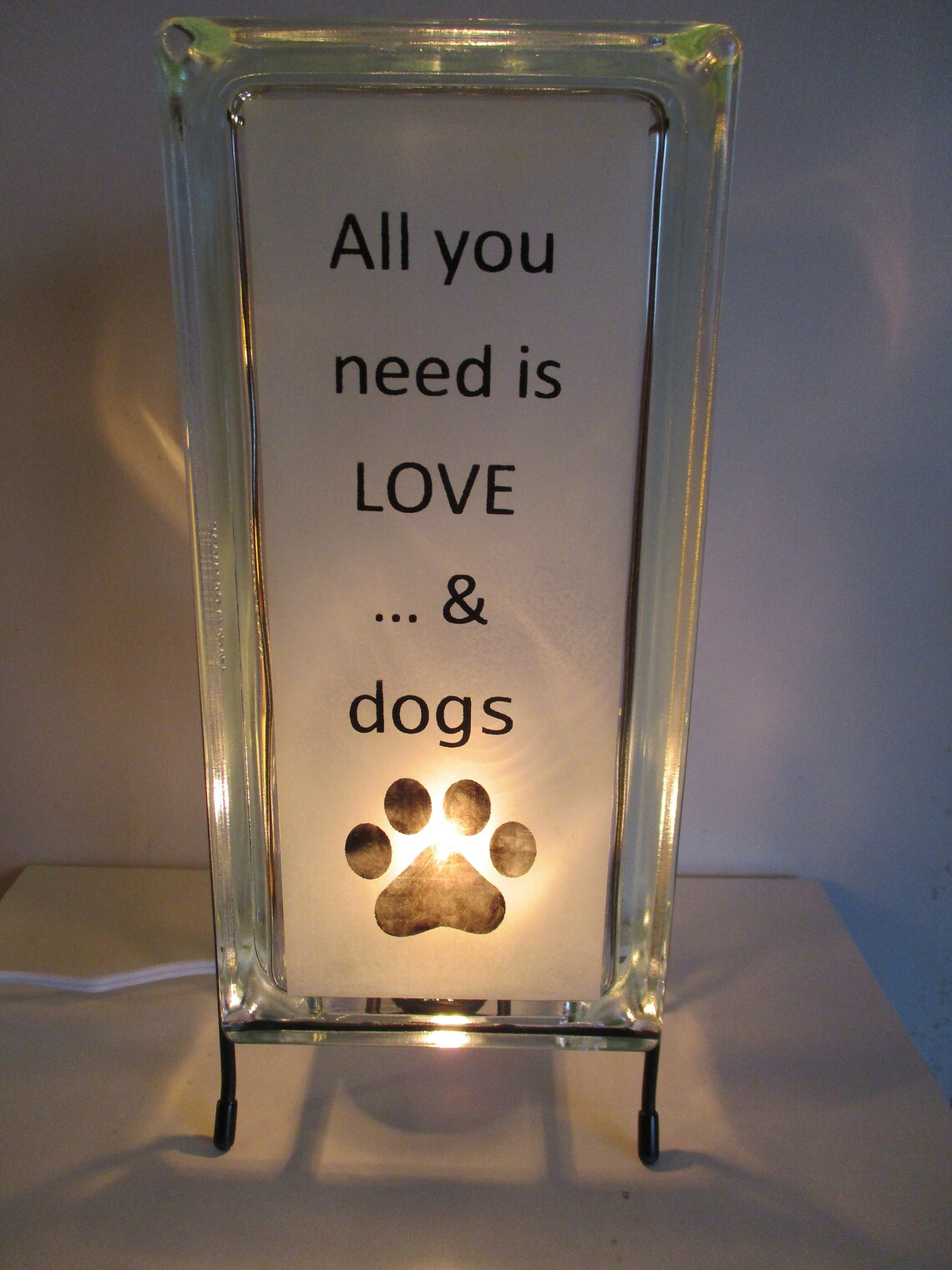 Dog Pawprint Lamp Upcycled Glass Block Dog Lover Night Light | Etsy
