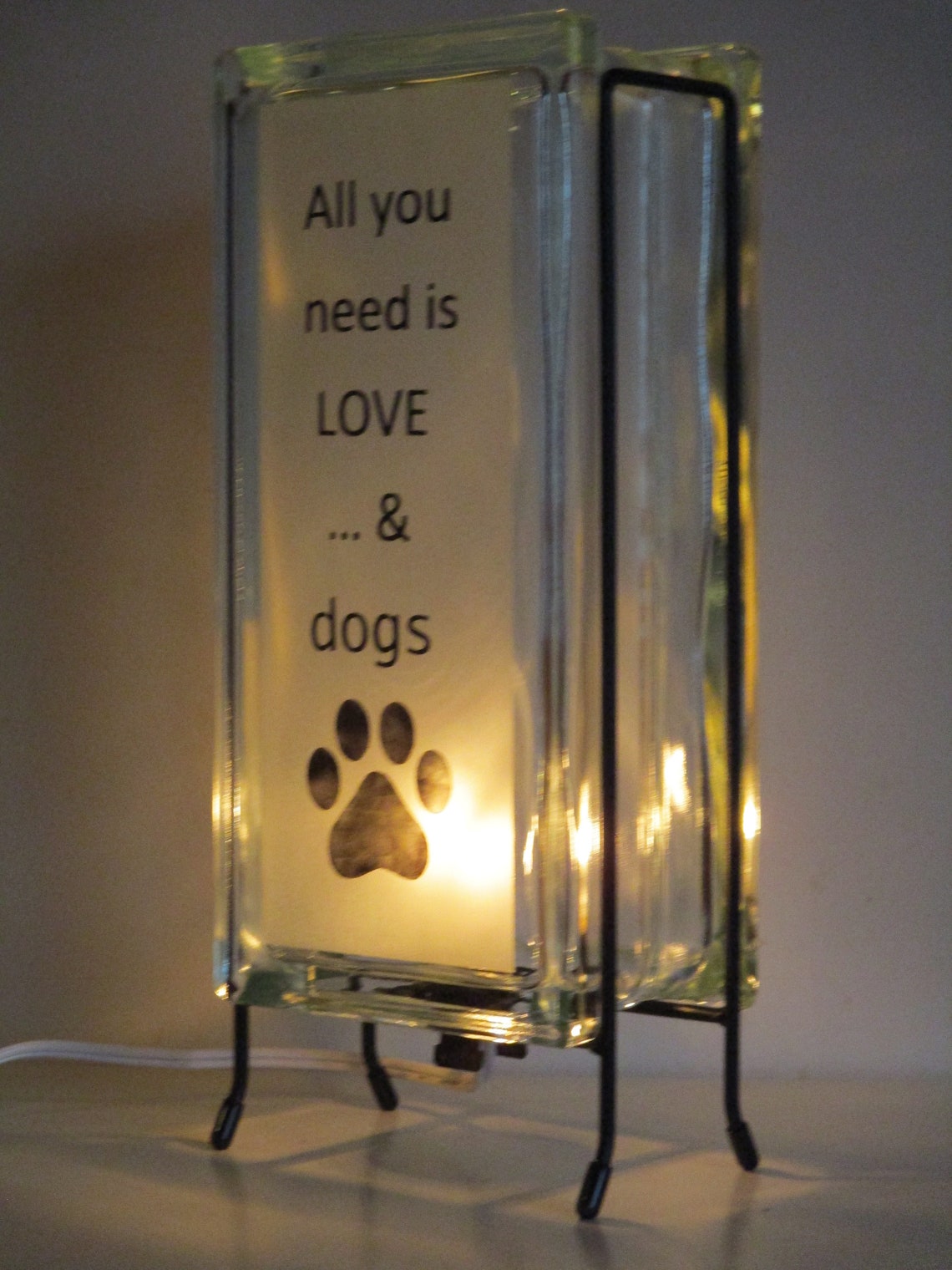 Dog Pawprint Lamp Upcycled Glass Block Dog Lover Night Light | Etsy