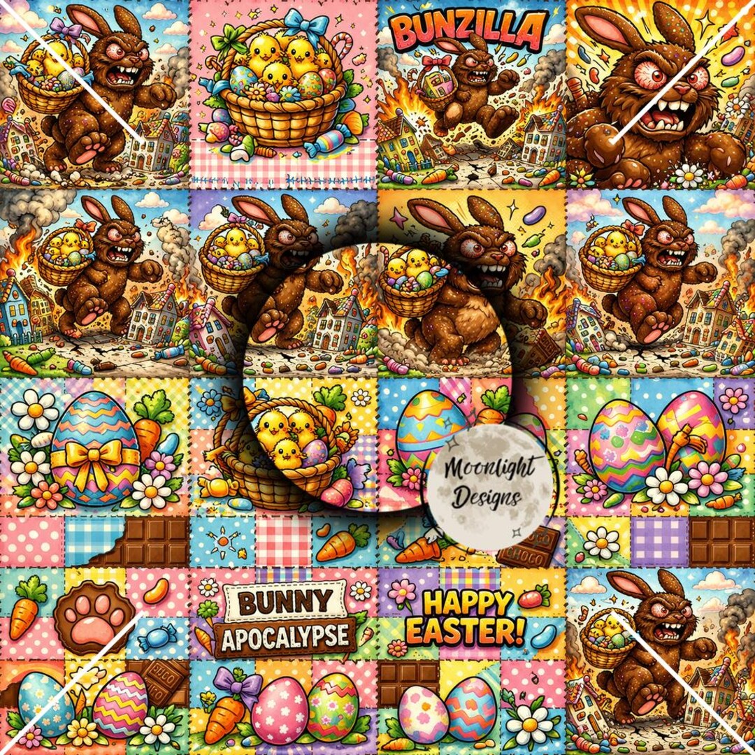 7 Unhinged Easter Seamless Patterns Bundle | Peeps Gone Wild Bunny ...