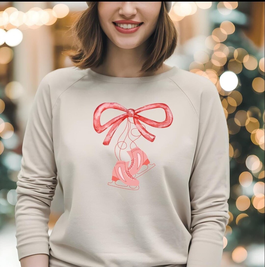 Pink Ice Skates With Pink Bow for Women, Cozy Ice Skating Sweater With ...