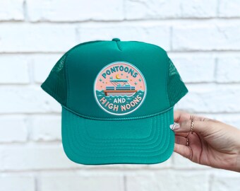 Pontoons and High Noons Hat, Neon Trucker Hat, Lake Hat, River Hat - Etsy