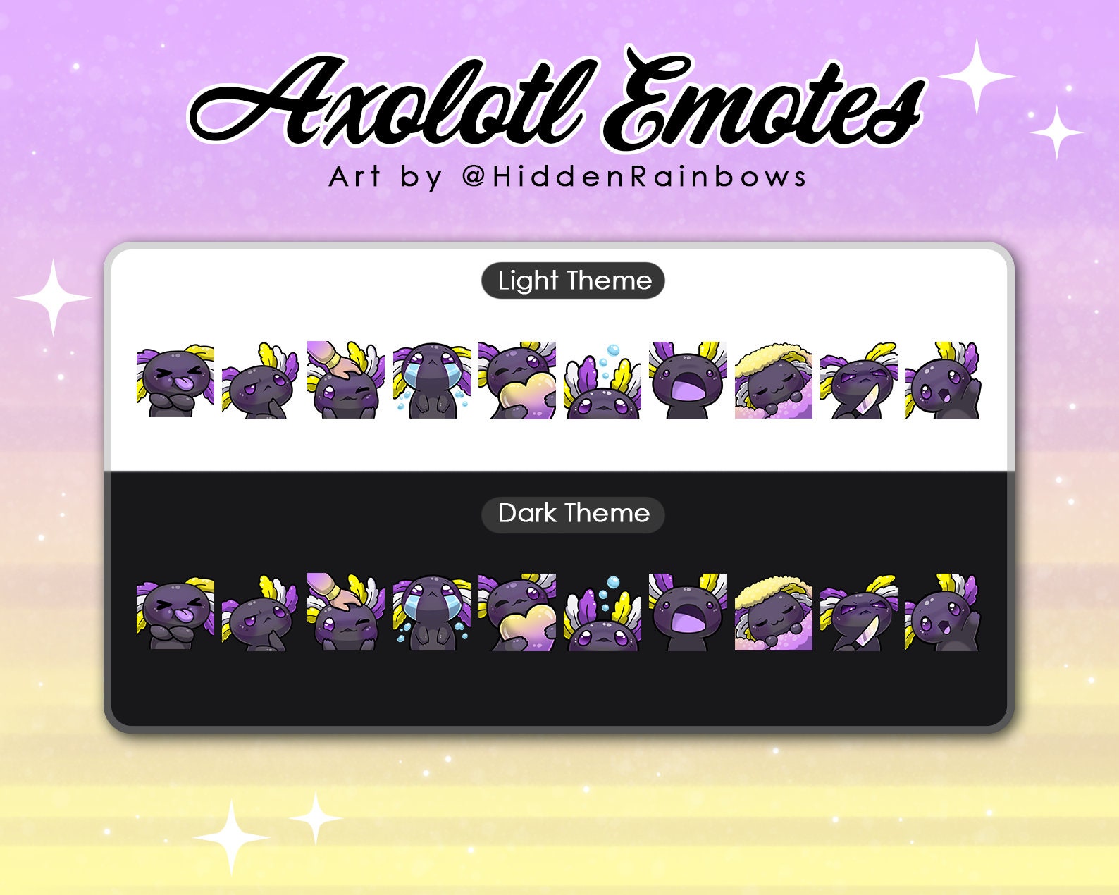Non-binary Axolotl Twitch Emotes/ Emote Set/ Twitch, Youtube, Facebook ...