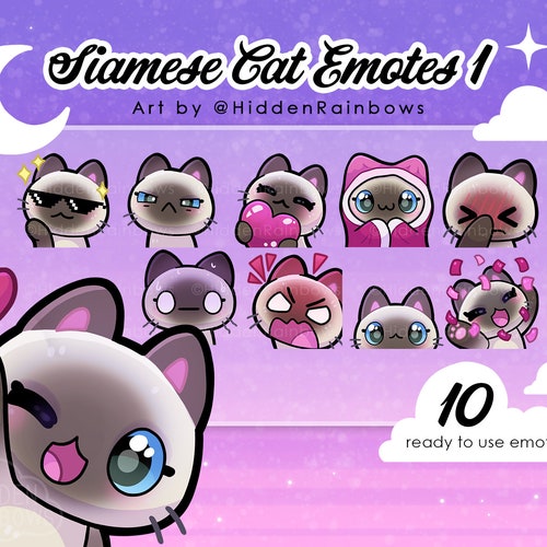 Cute White Cat Emotes Twitch Discord Kawaii Kitty Neko Etsy