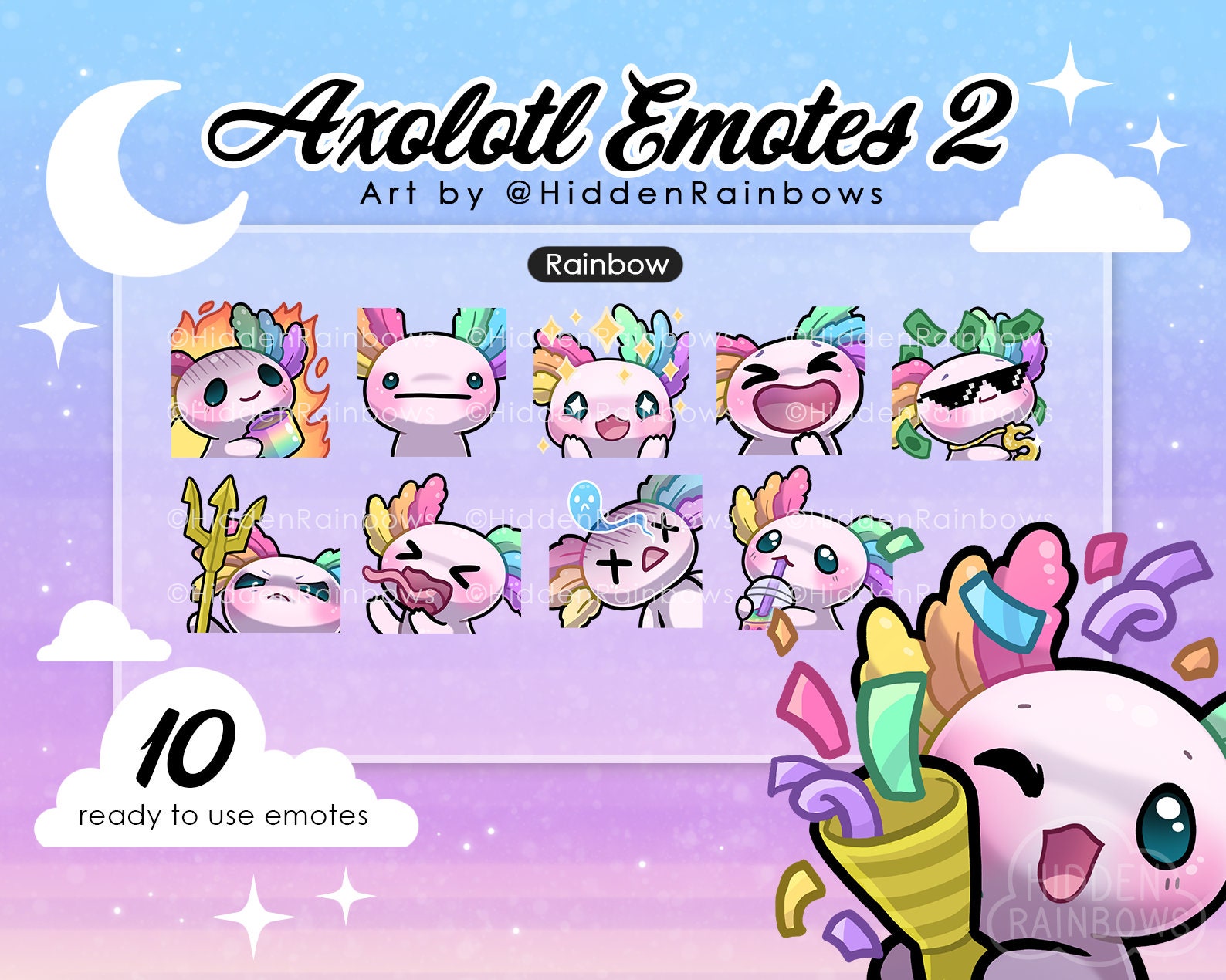 Rainbow Axolotl Twitch Emotes SET 2 / Emote Set, Streaming, Youtube ...