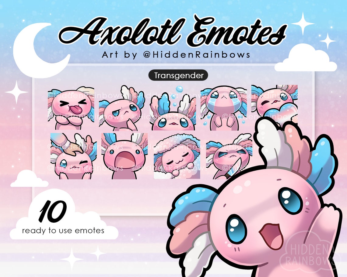 Transgender Pride Axolotl Twitch Emotes/ Emote Set/ Streaming, Youtube ...