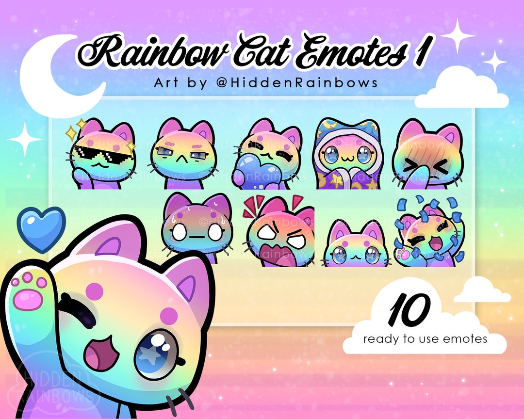 Rainbow Cat Twitch Emotes Set 1 / Cat Emote/ Twitch, Youtube, Facebook ...