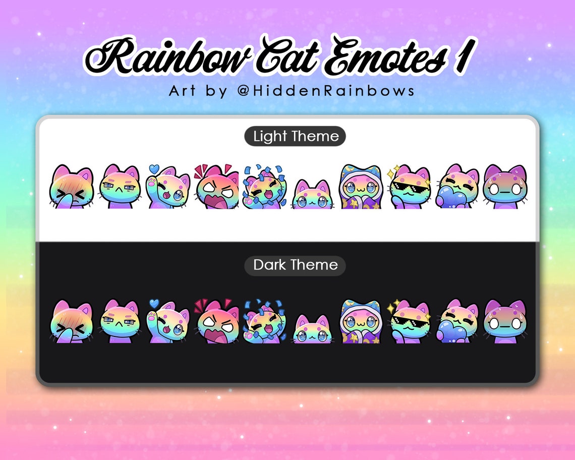 Rainbow Cat Twitch Emotes Set 1 / Cat Emote/ Twitch, Youtube, Facebook ...