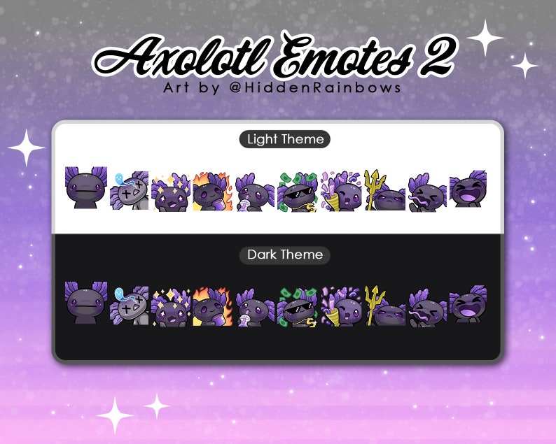 Purple Axolotl Twitch Emotes SET 2 / Emote Set, Streaming, Youtube ...