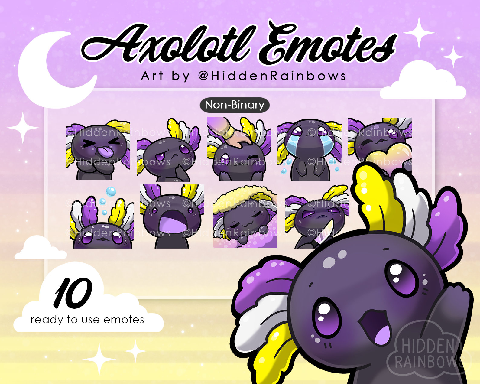 Non-binary Axolotl Twitch Emotes/ Emote Set/ Twitch, Youtube, Facebook ...