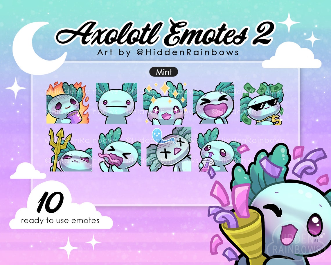 Mint Axolotl Twitch Emotes SET 2 / Emote Set, Streaming, Youtube ...