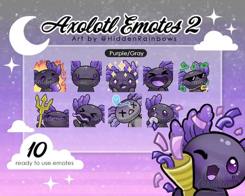 Purple Axolotl Twitch Emotes SET 2 / Emote Set, Streaming, Youtube ...